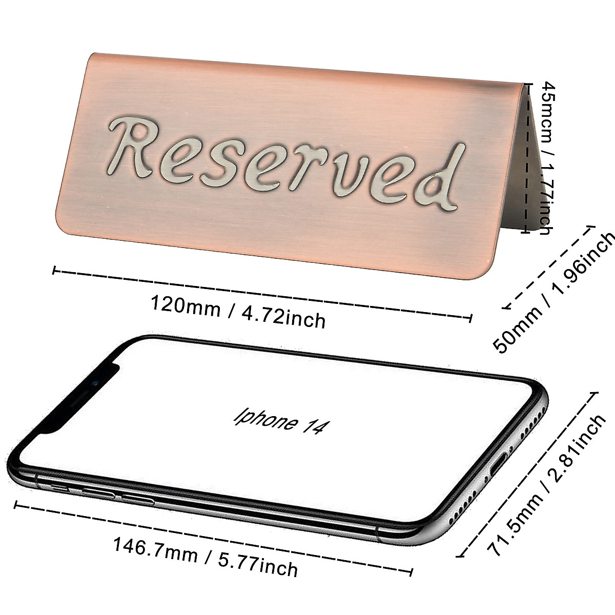 2 Pack Small Reserved Table Signs for Restaurants,Dinner Parties,Banquets,Events,Stainless Steel Table Tent Place Signs,10 Year’s Use,Etched Design,Double Sided View,4.7x1.9 In,(Vintage Red)