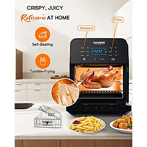 Nuwave Brio 15.5Qt Air Fryer Toaster Oven & Rotisserie Kit, 2024 New Advanced Turbo Convection Tech, Healthy PFAS Free, Max Even & Crisp, Powerful 1800W, 50-425°F, 150 Presets, Smart Probe, 4 Rack