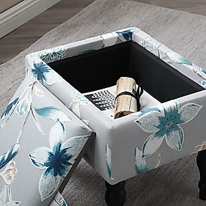 Upholstered Velvet Accent Chair with Ottoman Set for Living Room Modern Button Tufted Arm Chair and Storage Ottoman with Tray Contemporary Single Sofa Reading Chair Footrest Stool (Flower)