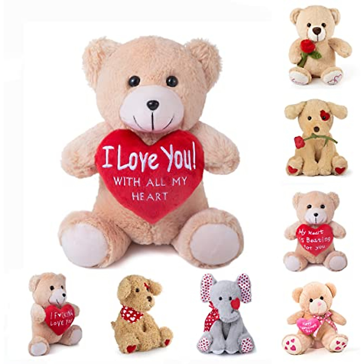 GSUIVER 10" Valentine's Day Valentines Gift for Children Kids, Girlfriend, Boyfriend, Plush Stuffed Animal (I Love You with All My Heart)