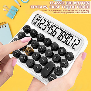 GUDTEKE Mechanical Switch Calculator, Pink Calculator Cute 12 Digit Large LCD Display Big Button Calculator Clear Standard for Daily and Basic Office,Automatic Sleep,with Battery