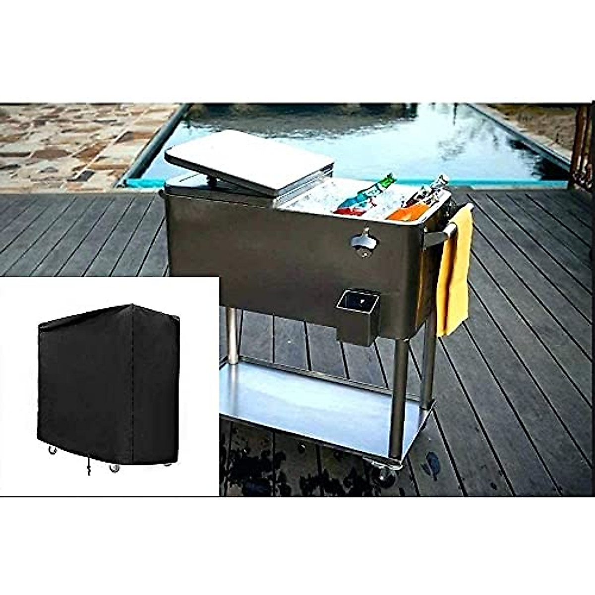 Bicherub Cooler Cart Cover 420D Waterproof Patio Rolling Deck Cooler Cover Fit for Most 80 QT Rolling Ice Chest 37 x 36 x 20in