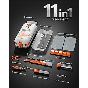Keyboard Cleaner, 12-in-1 Phone Cleaning kit, Electronics Cleaning Brush Tool for Computer, PC Monitor,TV Camera Lens with 3ml Spray Cleaning Bottle Compact with Patent(Orange)