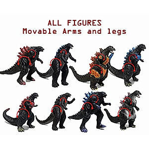 EZFun Set of 8 Godzilla Toys Movable Joint Birthday Kids 2019 Action Figures King of the Monsters Burning Heisei Mecha Ghidorah Pack Plastic Mini Dinosaur Playsets Cake Toppers Package