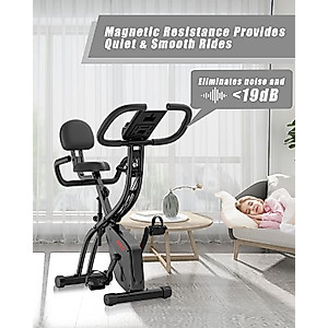 Folding Exercise Bike with Arm Resistance Bands, Magnetic Upright Indoor Cycling Bike Stationary for Home Gym & Cardio Workout