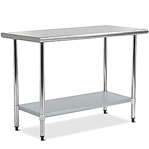 Kitchen Work Table Food Prep Table Stainless Steel NSF Commercial Worktable with Adjustable Shelf, 24 X 60 Inches, Scratch Resistant Heavy Duty Metal Work Tables for Garage Restaurant Kitchen