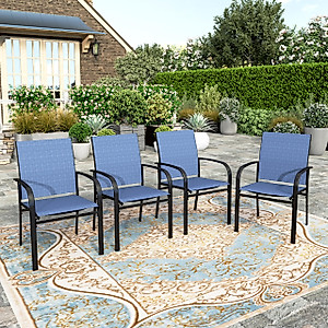 HERA'S HOUSE Patio Dining Chairs Set of 4, 36" Textilene Fabric Outdoor Chair with Wrought Iron Metal Frame Support 350lbs for Lawn Garden Backyard Kitchen, Blue
