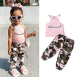 fhutpw Baby Toddler Kids Girls Clothes Sets 2pcs Halter Sleeveless Top & Camouflage Pants Sets Vest Outfits (Pink, 2-3T)