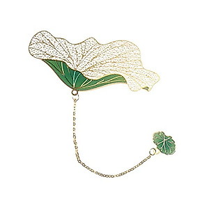 Bookmark 1PC Vintage Metal Bookmark Creative Lotus Flower Rose Leaf Vein Hollow Pendant Apricot Leaf Bookmark School Office Supplies(Lotus Leaf)