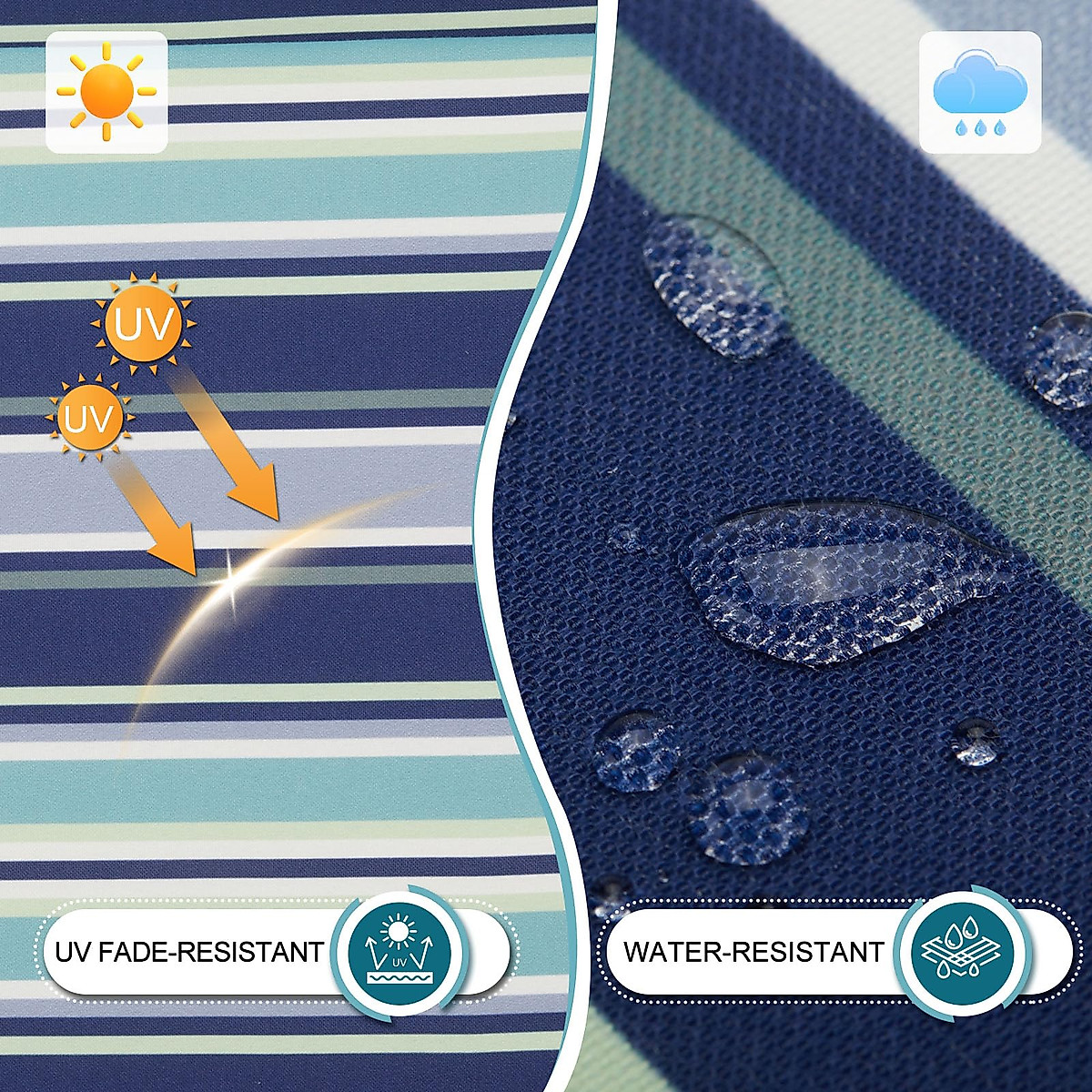 Basic Beyond Outdoor Chair Cushions for Patio Furniture, Waterproof Outdoor Cushions, Square Corner Patio Chair Cushions Set of 4 with Ties, 18.5"x16"x3", Pinstriped Blue