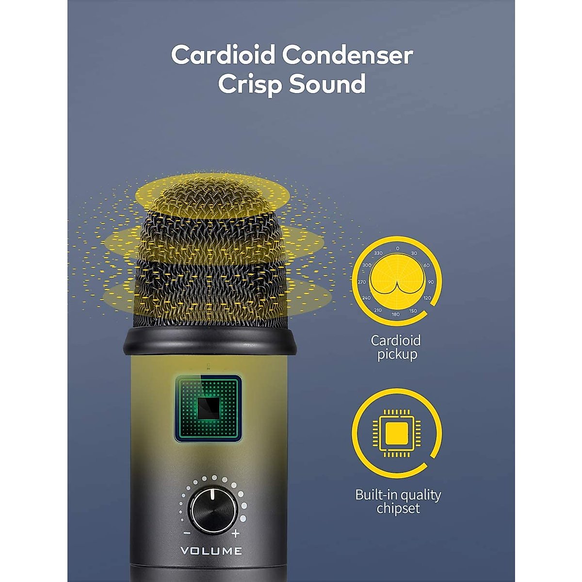 USB Microphone for Computer, Cardioid PC-Microphone, Professional 78 dB Full Metal Microphone, Compatible with Computers, Laptop, Mac, Good Use for Audio Recording, Skype, Gaming, Voice Chat