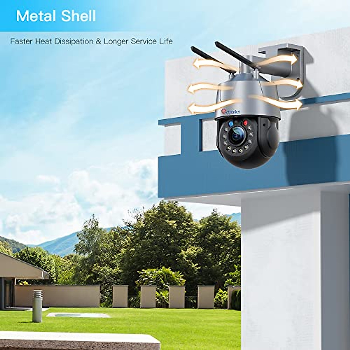 Ctronics 30X Optical Zoom 5MP Security Camera Outdoor WiFi 2.4/5GHZ, PTZ Camera Outdoor with Auto Scan/Track/Zoom, Human Detection, 492ft Night Vision, Sound Light Alarm, Two-Way Audio Metal/Cloud