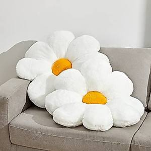 Ailive 21.6In White Flower Throw Pillow Floor Pillow Cushion Cute Desk Chair Cushion Decorative Throw Pillows for Girls Adults