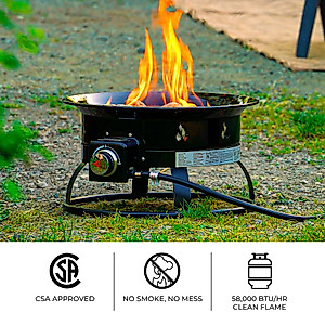 Outland Living Portable Propane Fire Pit, 19-inch, 58,000 BTU Smokeless Gas Firebowl | Perfect for Camping, Patio, Backyard, Tailgating, Deck, RV| Black 823 Standard