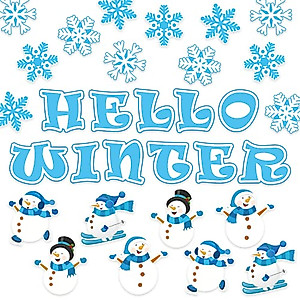 54 Pieces Hello Winter Mini Cut-Outs with 100 Glue Point Dots Assorted Snowman Snowflakes Cartoon Accents Cutouts for Bulletin Board Classroom Decoration School Home Holiday Christmas Winter Party