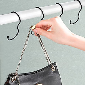 AccEncyc 12 Pcs Purse Hanger Closet Bag Hooks Handbag Organizer Heavy Duty S Hooks for Hanging Purse for Closet and Shower Stainless Steel (Black)