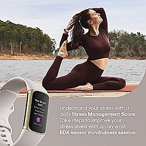Fitbit Charge 5 Advanced Health & Fitness Tracker with Built-in GPS, Stress Management Tools, Sleep Tracking, 24/7 Heart Rate and More, Lunar White/Soft Gold, One Size (S &L Bands Included)