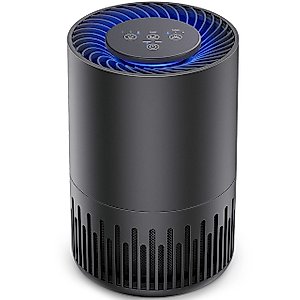 Air Purifier for Home Bedroom, True HEPA Air Purifiers for Small Room, Air Cleaners for Smoke Pollen Pet Hair Dander Dust Odor with 4 Fan Speeds, Sleep Mode, Night Light, Black