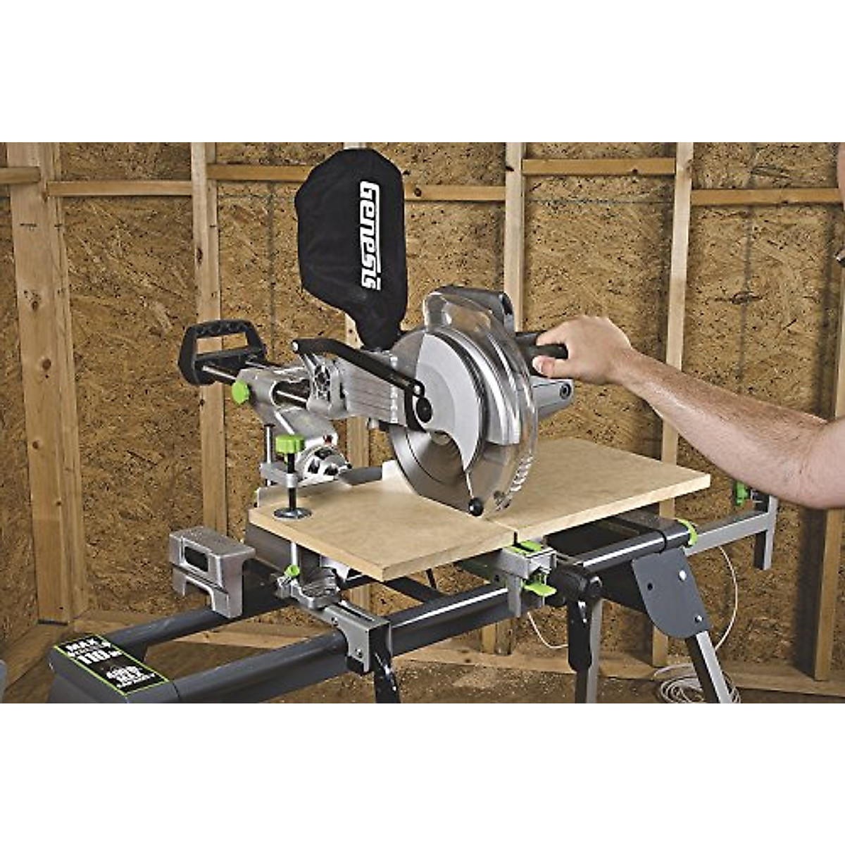 Genesis GMSDR1015LC 15 Amp 10" Sliding Compound Miter Saw with Laser Light, Electric Brake, Spindle Lock, Dust Bag, Extension Wings, and 60T Carbide-Tipped Blade