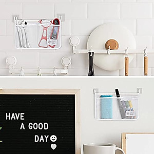 QIENGO 3 Packs Refrigerator Door Organizer Kitchen Storage Bag Home Small Objects Classification Hanging Mesh Pocket Organization Accessories Containers With 6 Wall Hooks (White)