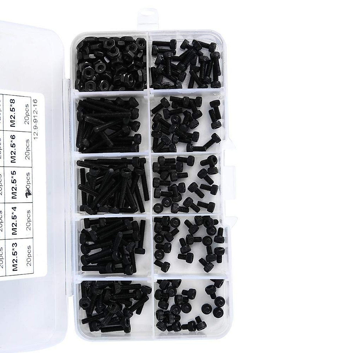 M2.5 x 3-20mm Alloy Steel Socket Head Screws, Black Screw Bolt with Nut, 300Pcs Socket Head Cap Screw Fastener for Professionals Amateurs