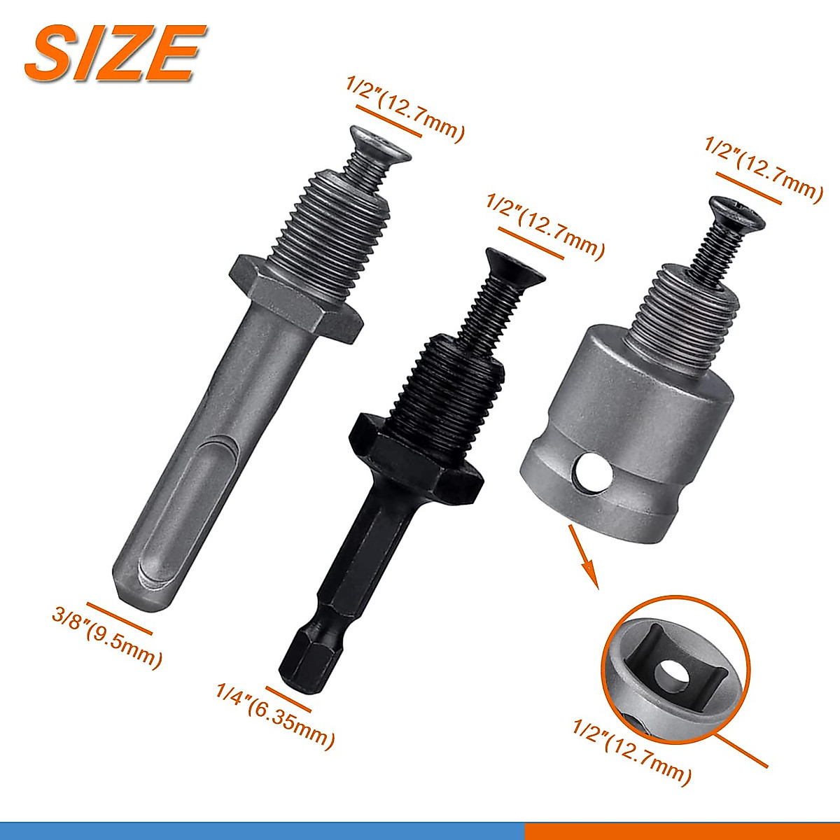 GANYEE 1.5-13mm Keyed Drill Chuck Adapter Kit 1/2"-20UNF with SDS-Plus Shank 1/4" Hex Shank 1/2" Socket Square Female Adapter fits Rotary hammer/Impact wrench/Impact Screwdriver