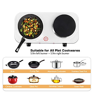 2000W Electric Hot Plate,Mini Double Burner Countertop Cooker Compatible for All Cookwares Cooking with 5 Power Adjustment,Easy to Clean,Portable for Kitchen Camping RV Hotel 110V