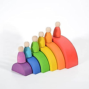 Chitrani Rainbow Stacker 6 Piece - Nesting Wooden Waldorf Blocks, Elements of Nature