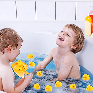 Poen 21 Pcs Bath Toy Baby Bathtub Duck Toy Set, 1 Pcs Duck Animals Fishing Net with 20 Pcs Water Floating Toy Ducks for Toddlers, Bathroom Floating Pool Fishing Play Set for Toddler Kids