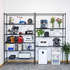 XXkseh Metal Shelf 6 Tier Wire Shelving Unit with Wheels,Heavy Duty Storage Shelves, NSF Garage Kitchen Organizer, Wire Rack Height Adjustable Commercial Grade Rolling Steel Rack,48"x18"x82", Black