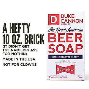 Duke Cannon Supply Co. Big Ass Brick of Soap - Superior Grade, Large Men's Soap Made with Budweiser, All Skin Types, Masculine Cedarwood Scent, 10 oz