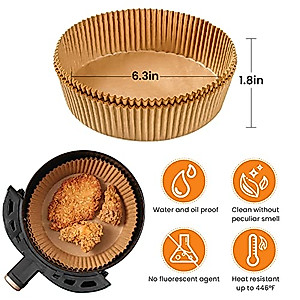 100 PCS Air Fryer Disposable Paper Liners, Maiqufa® Oil-Proof Water-Proof Parchment Round Paper Liners, for Baking Cooking Grilling Frying and Roasting Microwave(6.3in)