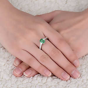 Lanmi Solid 14K White Gold Natural Green Emerald Rings Engagement Wedding Diamond Band for Women Promotion