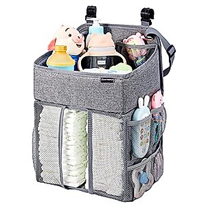 Clearworld Hanging Diaper Caddy Organizer,Diaper Stacker and Crib Organizer,Upgrade Thicken Nursery Organizer for Changing Table, Crib, Wall & Bassinet, Baby Essentials Storage (Gray)