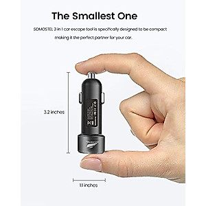 Dual USB Car Charger, SOMOSTEL 3-in-1 Emergency Safety Escape Tool Window Breaker Seat Belt Cutter Compatible for iPhone 11 Pro/Max/X/XR,Samsung Galaxy S10 S9 S8 Plus Note 9,LG,Moto,iPad,Google Pixel