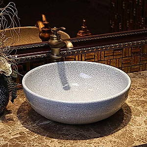 TONPOP Round Wash Basin,Retro Ceramic Container Sink - Ice Crack Grain Art Counter Basin - Suitable for Families,Hotels,KTV,Restaurants (Color : A) (B)