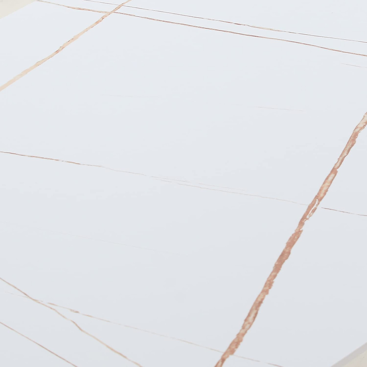 kevinplus 70'' White Dining Table Slate Kitchen Dining Table with Sintered Stone Top, Modern Mid-Century Rectangular Conference Table for Office, Living Room Dinner Table, Metal Legs, White & Gold