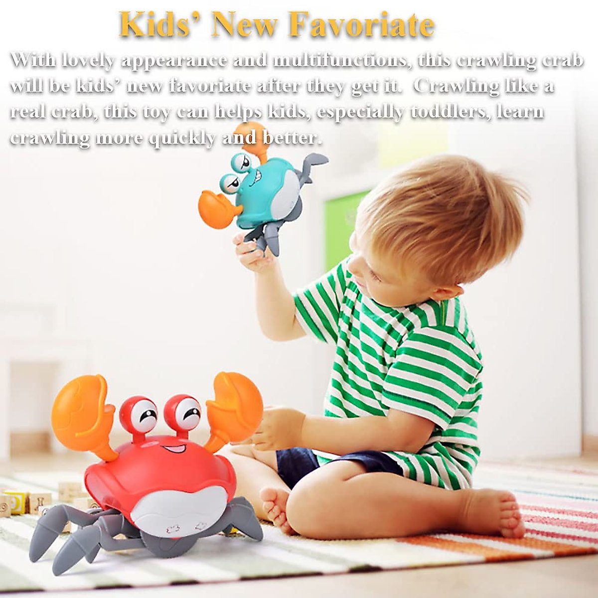 NEXTAKE Sound Control Crawling Crab Toy, Voice-Activated Crab Toy Interactive Dancing Crab Child Development Crawling Toy with Music, Lights and Projection Function-Eyes Can Move (Blue)