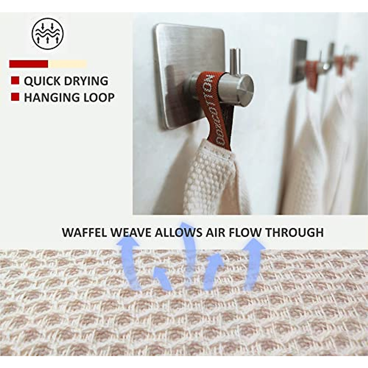 ANEWAY Kitchen Towels 100% Cotton Waffle Weave Dish Towel for Cleaning Drying Dishes Extra Absorbent and Soft, Dish Cloth,13 x 28 in(Beige-4 Pack)