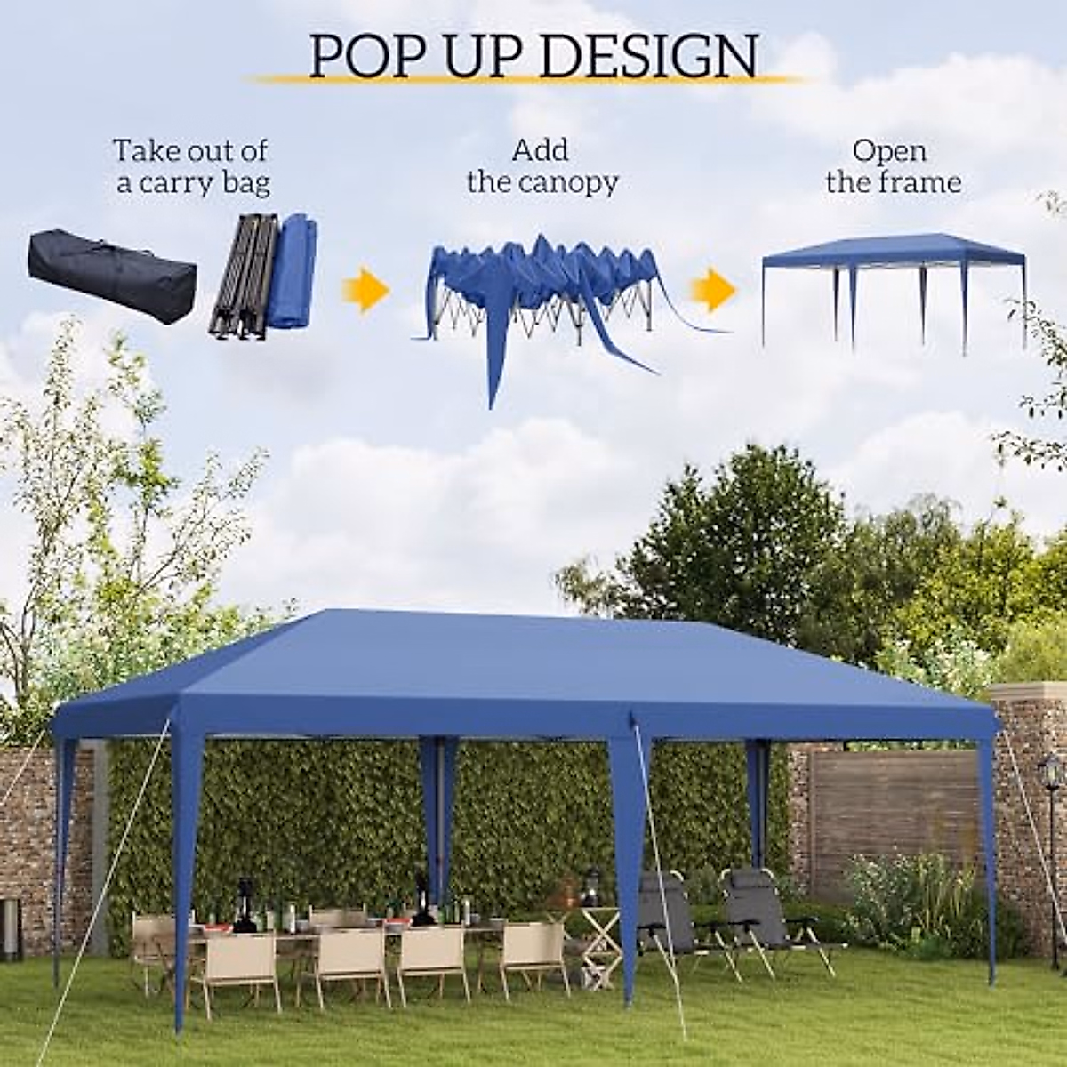 Outsunny 10' x 20' Pop Up Canopy Tent, Upgraded Heavy Duty Tents for Parties, Outdoor Instant Gazebo Sun Shade Shelter with Carry Bag, for Catering, Events, Wedding, Backyard BBQ, Blue