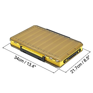 PATIKIL Double-Sided Fishing Lure Box, 2 Pack Plastic 18 Grids Fish Tackle Bait Organizer Storage Container, Yellow