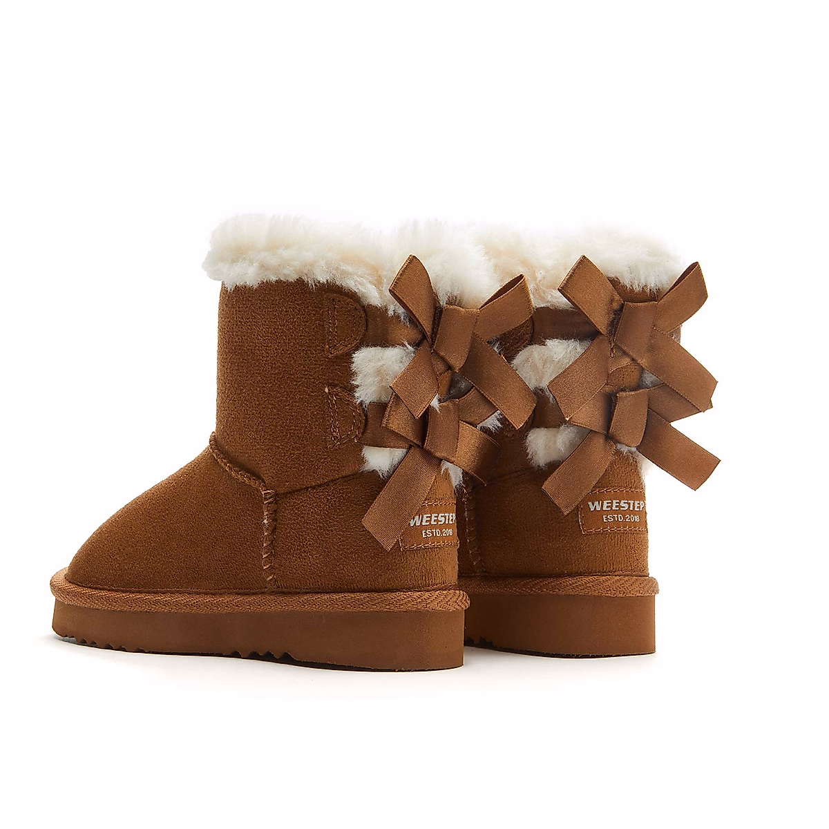Weestep Girls Toddler Little Kid Warm Fur Winter Ankle Flat Snow Boot(9 Toddler, Bow Brown)