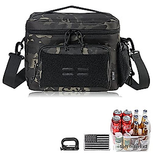 DBTAC Tactical Lunch Box, Large Insulated Lunch Bag Fits 12-Cans w/Water Bottle Pocket | Leakproof Lunch Cooler Tote for EDC Work Travel | Soft & Collapsible Easy-Clean Liner x2, Black Camo