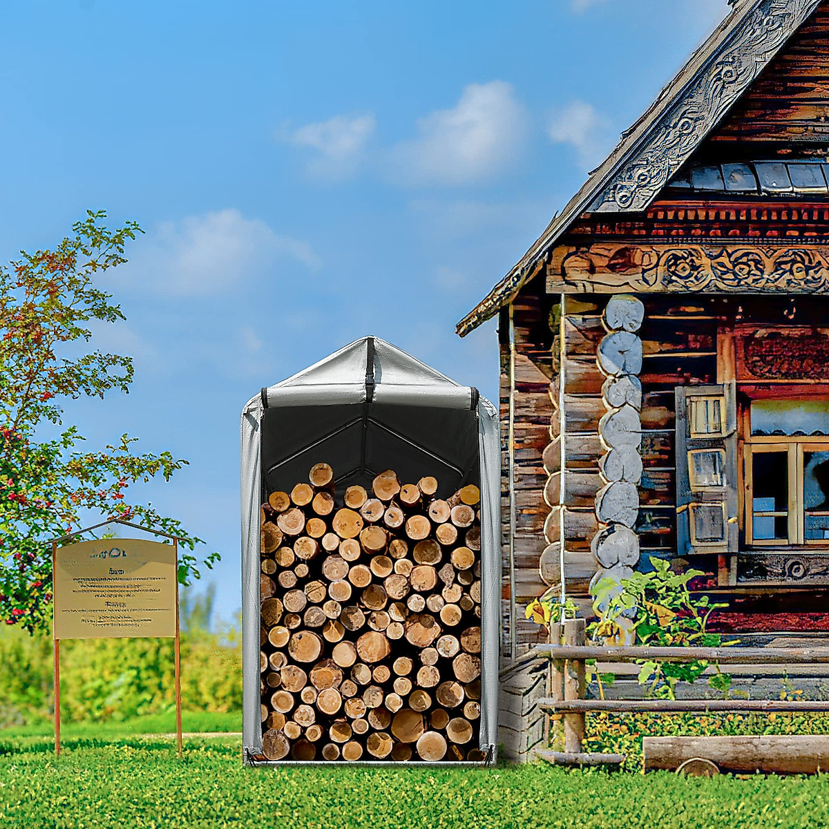 Flamaker Storage Shed 6' x 3' Metal Frame Outdoor Waterproof Carport Shelter with Rollup & Zipper Door Garage Tent for Bike, Motorcycle, Firewood