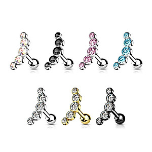 Amelia Fashion 16 Gauge 5-Round Gem Set Curve Top 316L Surgical Steel Cartilage Barbell Studs (Aurora Borealis)