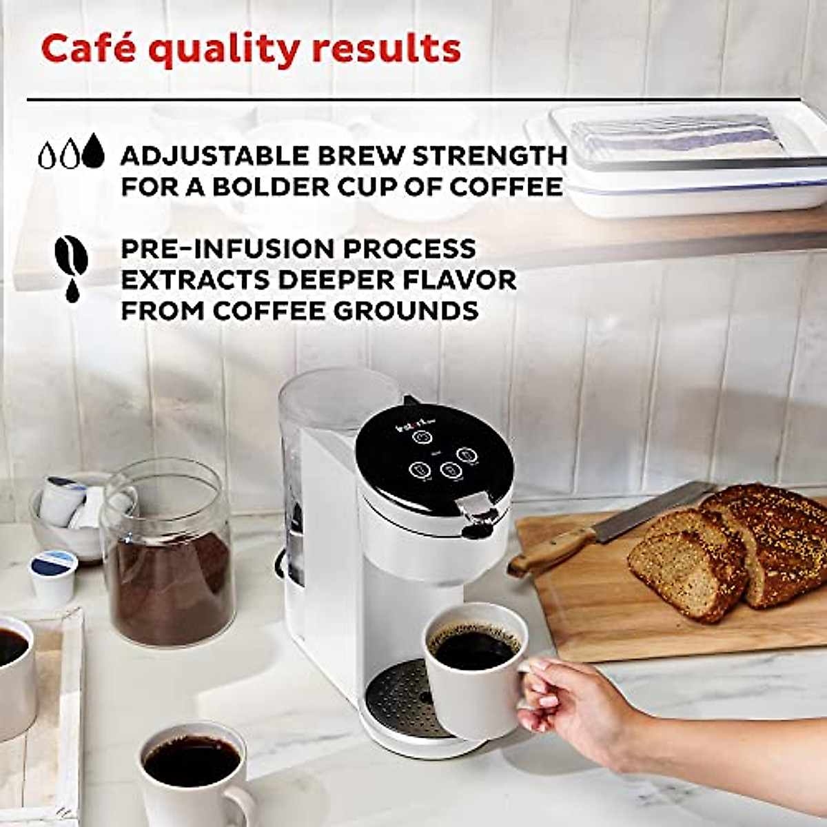 Instant Solo Single Serve Coffee Maker, From the Makers of Instant Pot, K-Cup Pod Compatible Coffee Brewer, Includes Reusable Coffee Pod & Bold Setting, Brew 8 to 12oz., 40oz. Water Reservoir, White