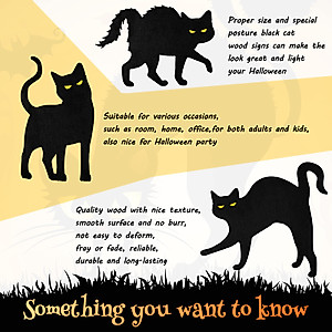 Yulejo 3 Pieces Halloween Black Cat Wood Decors Wooden Black Cat Silhouette Decor Halloween Wood Cat Table Centerpiece Signs Hanging Cat Wall Art Signs for Halloween Home Office Party Supply