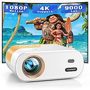 Mini Projector, Native 1080P 9000Lm Portable Outdoor Projector, YOWHICK Movie Projector 4K Supported, Video Projector with HDMI, USB, AV and Aux Ports for Laptop, TV Stick, PS5, Switch, Smartphone