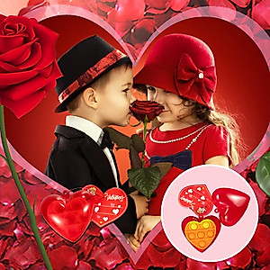 Kids Valentines Gifts Mini Pop Set - 12 Pack Valentine's Day Heart Boxes with Fidget Keychains and Gift Cards for Kids School Class Exchange Gifts Valentines Party Favors