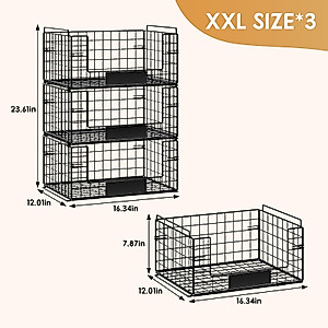 JKsmart 3 Pack XXL Stackable Wire Baskets with Handles for Pantry Storage and Organization, Fruit and Vegetable Basket with Name Plates, Metal Storage Bins for Snack Can Fruit Veggies